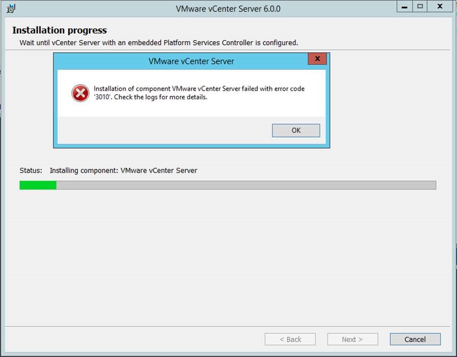 Patching Windows vCenter to 6.0 Update 3d (Error code 3010)